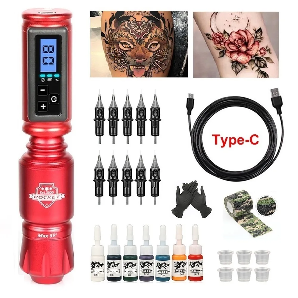 Professional Wireless Tattoo Pen Kit - Rotary Tattoo Machine Set with ...