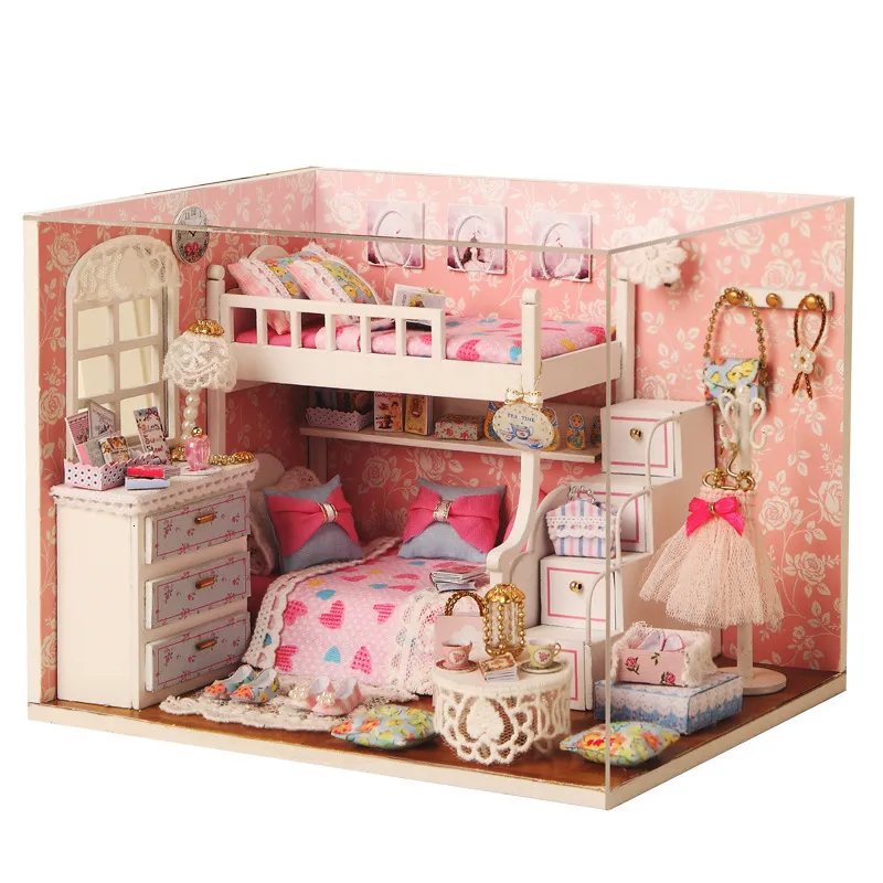 DHgate.com:DIY Wooden Dollhouse Kit with Miniature Furniture and LED ...