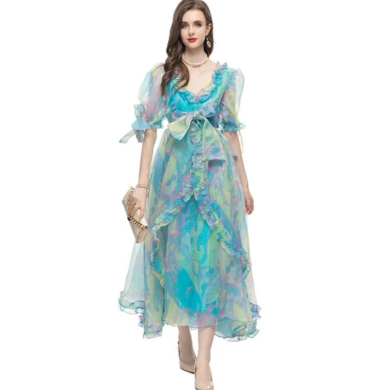 Bow Detail Organza Dress V Neck Runway Dress | DHgate