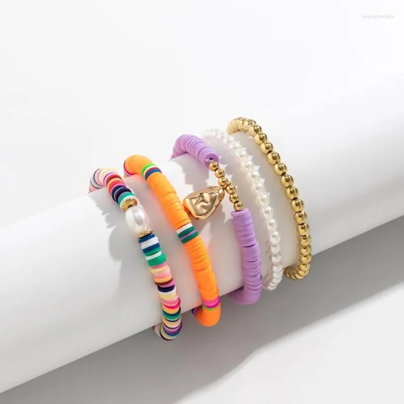 Bohemian Soft Clay Link Bracelets With Pearls Bangle Bohemian Soft Clay Link Bracelets With Pearls Bangle