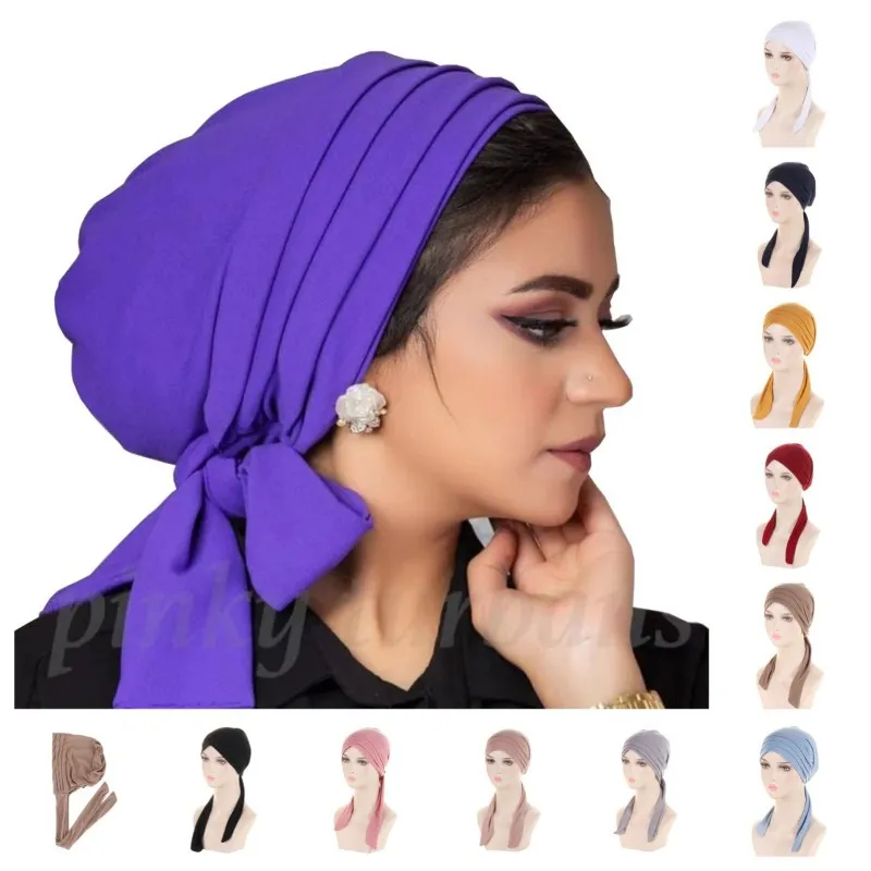 Ramadan Muslim Hijab Caps Crystal Hemp Women's Longtail Headscarf Hat ...