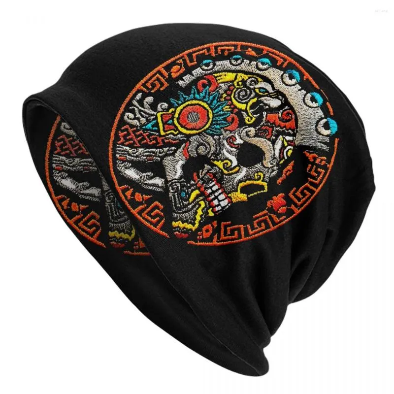 Berets Aztec Skull Warrior Bonnet Knit Hat Cool Unisex Warm Winter ...