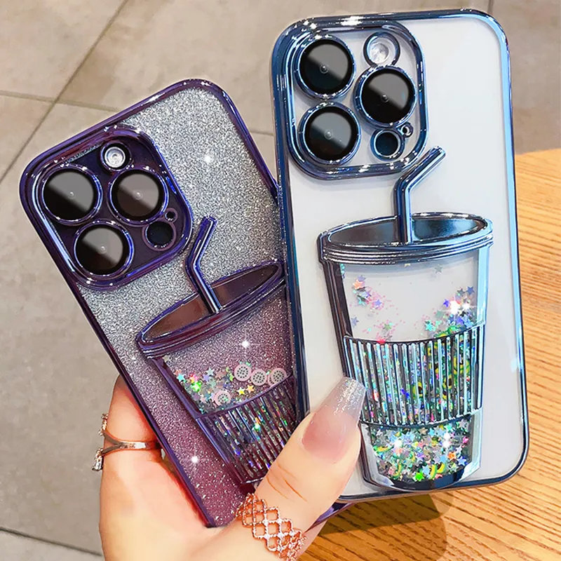 Bling Glitter iPhone Case - Liquid Quicksand, Milk Tea Cup Design ...