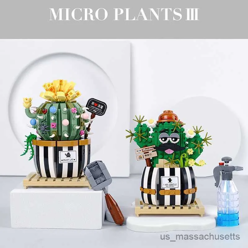 DIY Cactus Building Blocks Set In Bonsai, Succulent, And Green Plants ...