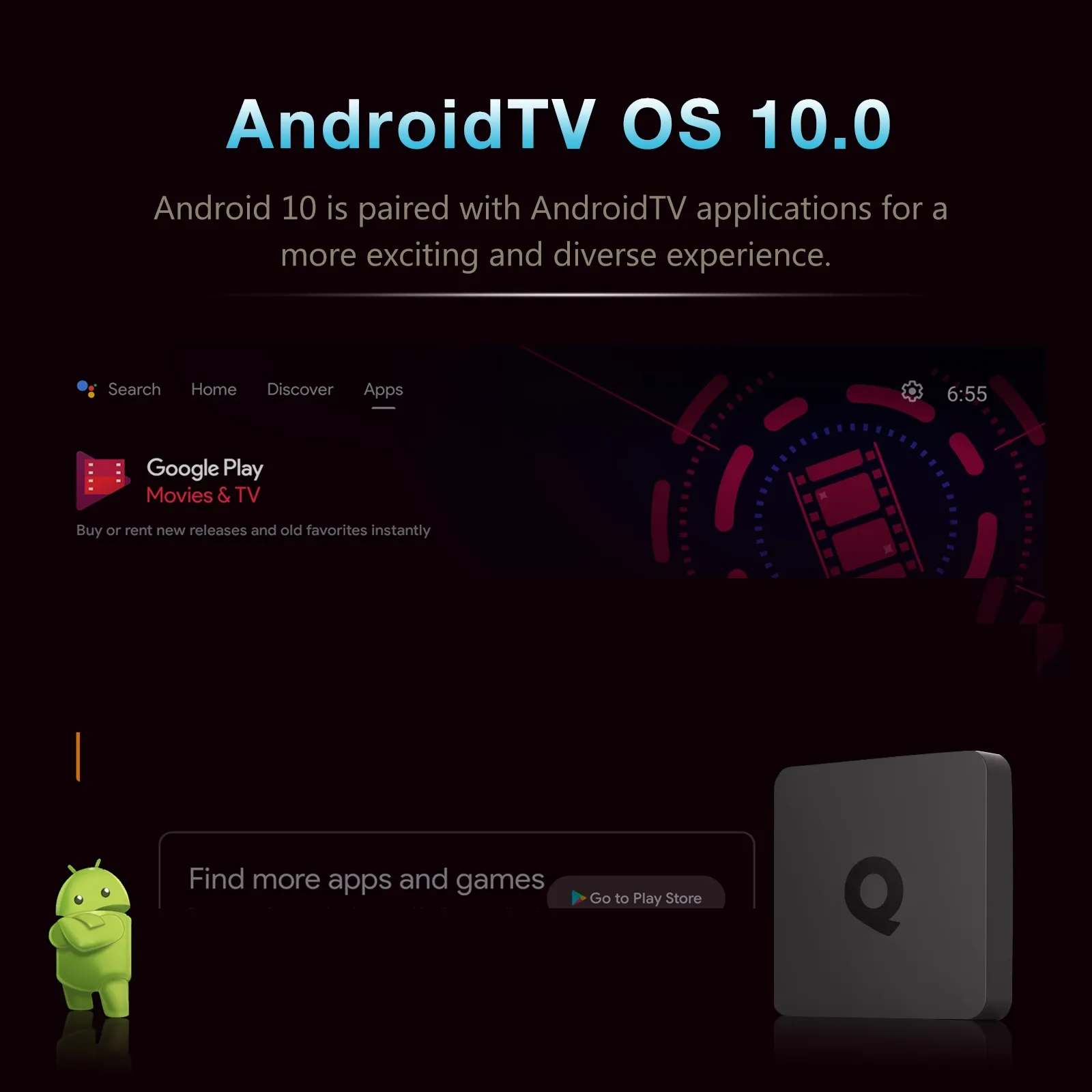 Android TV Box 4K Q1 Allwinner H313: Android 10, BT Voice Remote, Dual ...