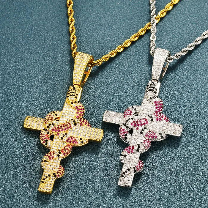 Pendant Necklaces ICEOUTBOX Snake Winding Cross Pendant Necklace Iced ...