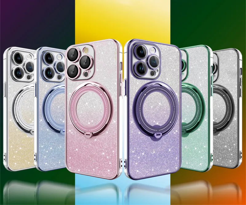 Bling Glitter Gradient Rotatable Ring Stand Clear Magsafe Magnetic ...