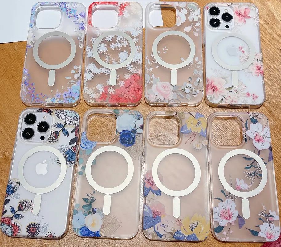 Frosted Flower Magnetic Wireless Charging Phone Cases For IPhone 12 17 ...