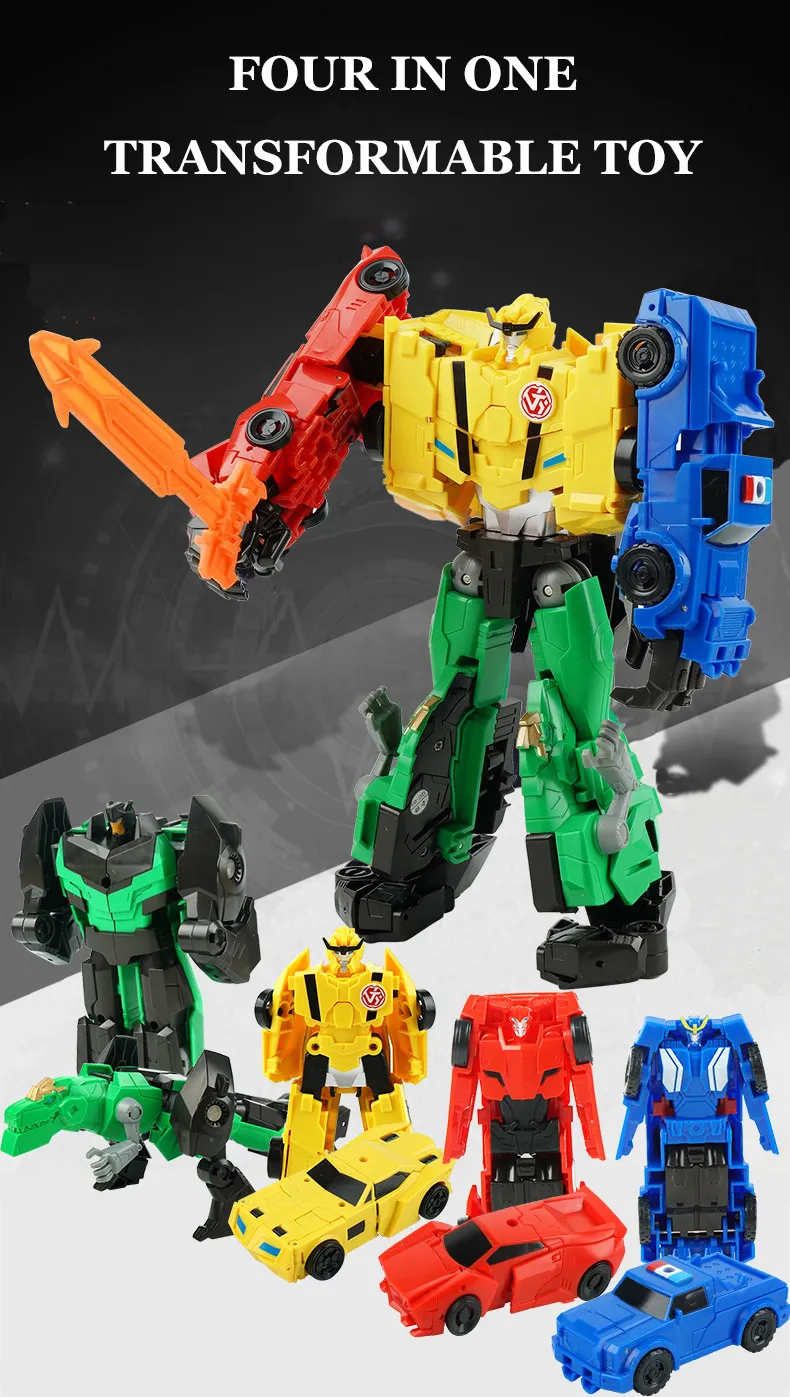 4 In 1 Transformation Robot Toys For Kids Anime Aircraft Tank Dinosaur ...