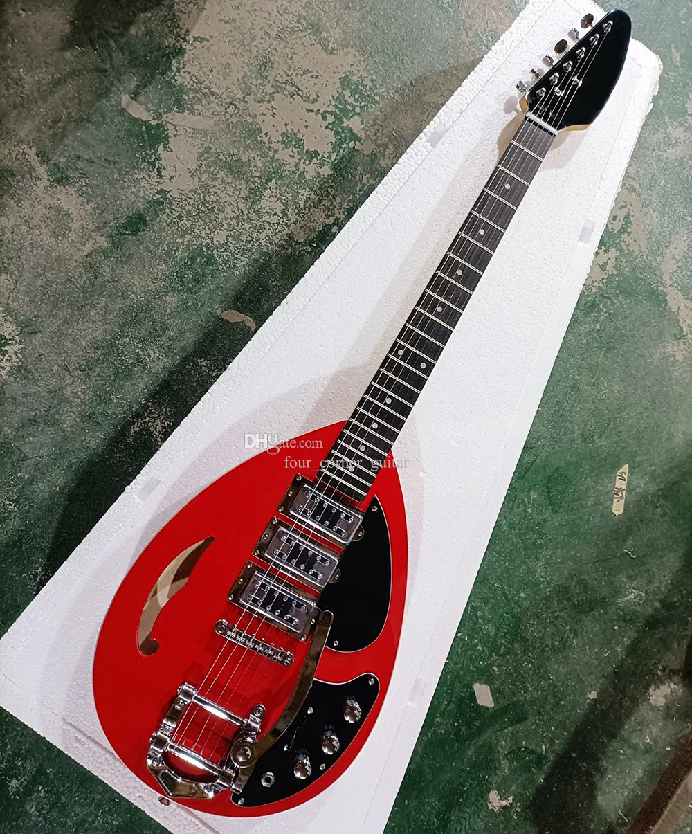 6 Strings Red Semi Hollow Electric Guitar With Tremolo Bar Rosewood ...