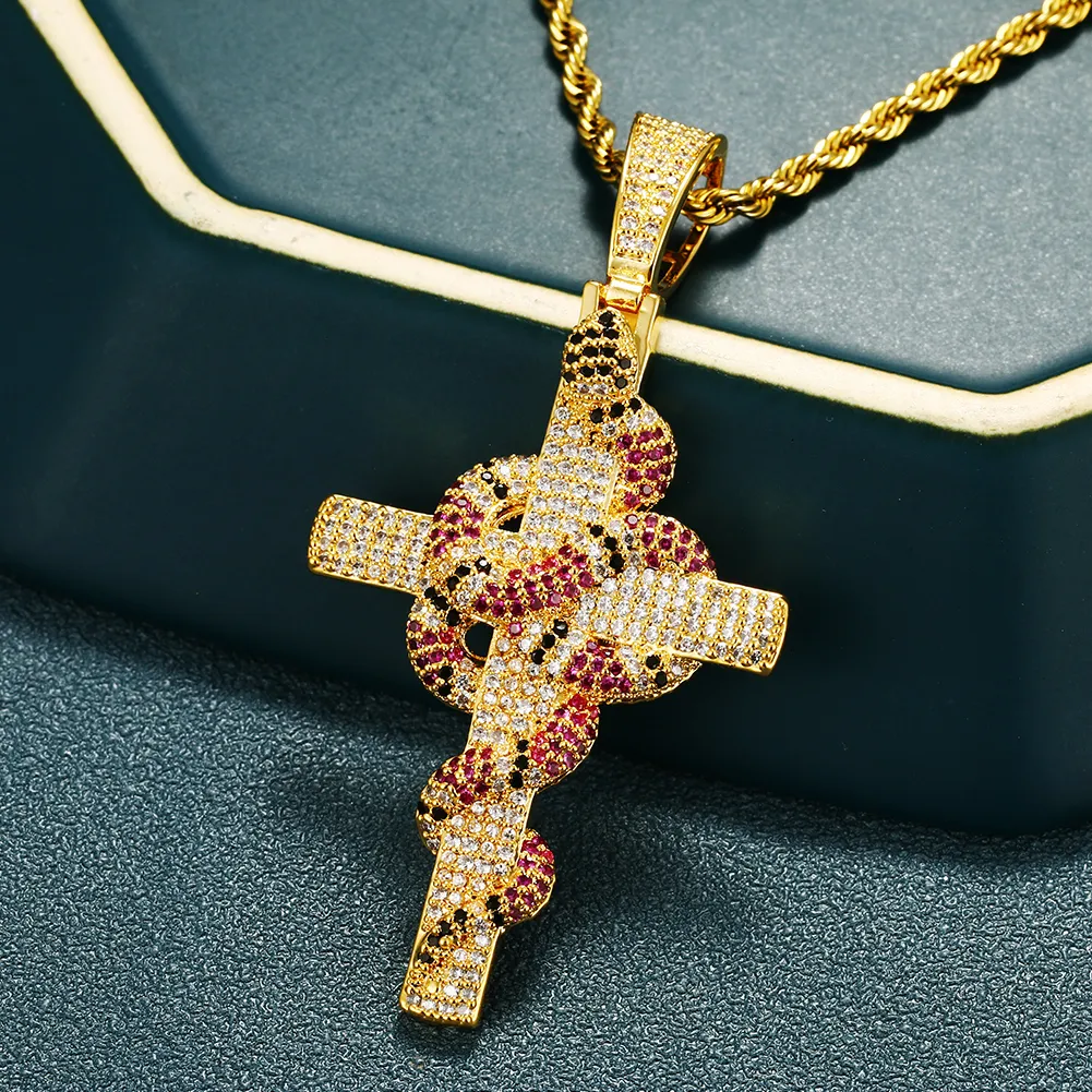 Pendant Necklaces ICEOUTBOX Snake Winding Cross Pendant Necklace Iced ...