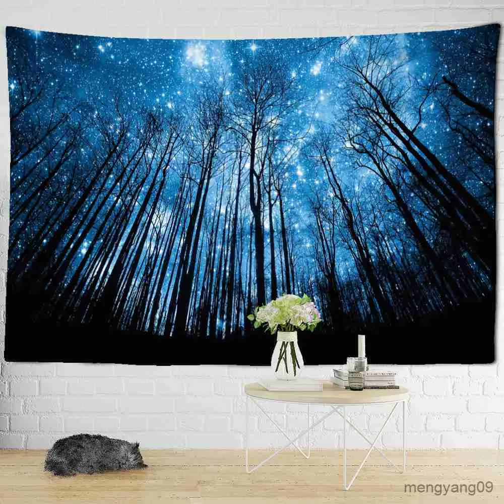 Mystical Starry Night Forest Tapestry Wall Hanging - Aesthetic Room ...