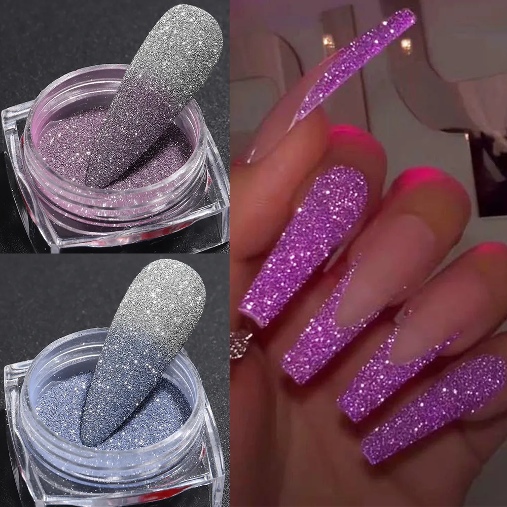 Nail Glitter 1 Box Thermal Dipping Powder Reflective Sparkle Silver ...