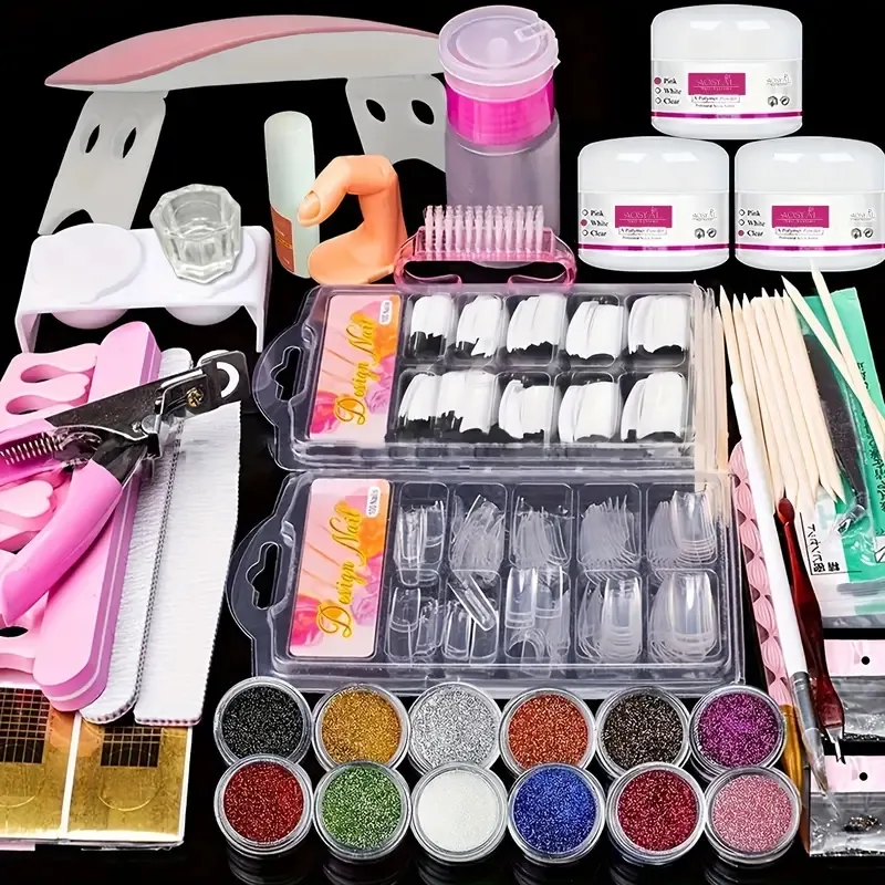 Acrylic Nail Kit with UV Lamp and Glitter Acrylic Nail Powder ...