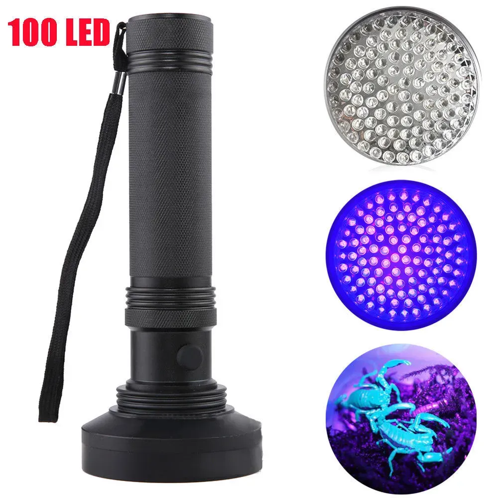 100 LED UV Multifunction Flashlight, Ultraviolet Torch Blacklight Lamp ...