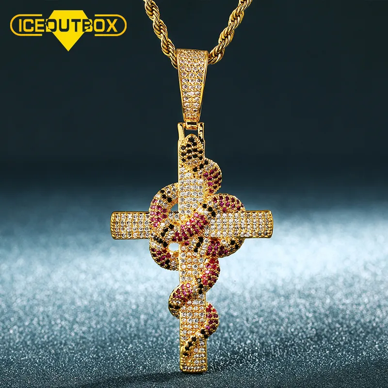 Pendant Necklaces ICEOUTBOX Snake Winding Cross Pendant Necklace Iced ...