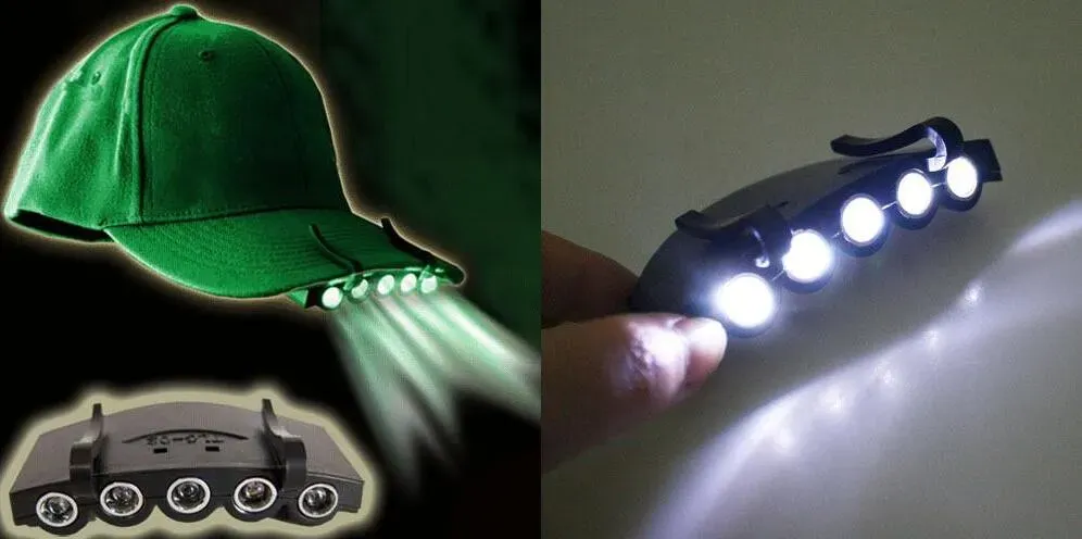 DHgate.com:Clip-On LED Cap Light, 5 Bright LEDs Fishing Camping ...