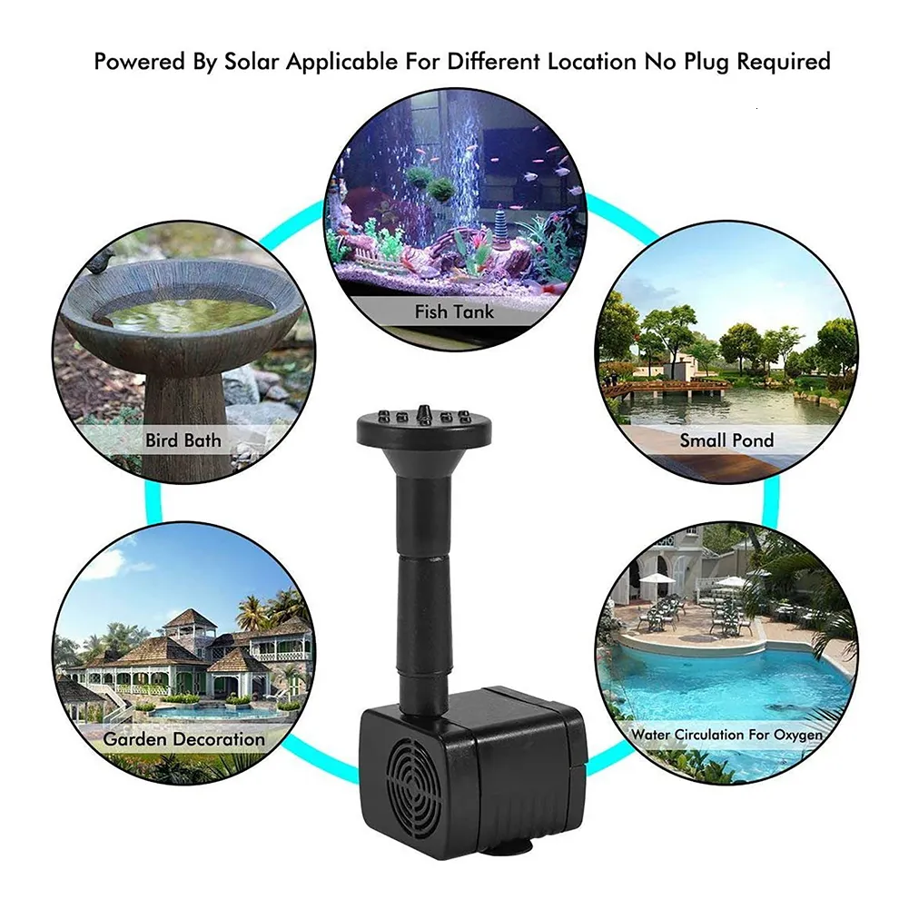 Aquarium Lighting Solar Water Pond Pump with 6 Nozzles, Powered Panel ...