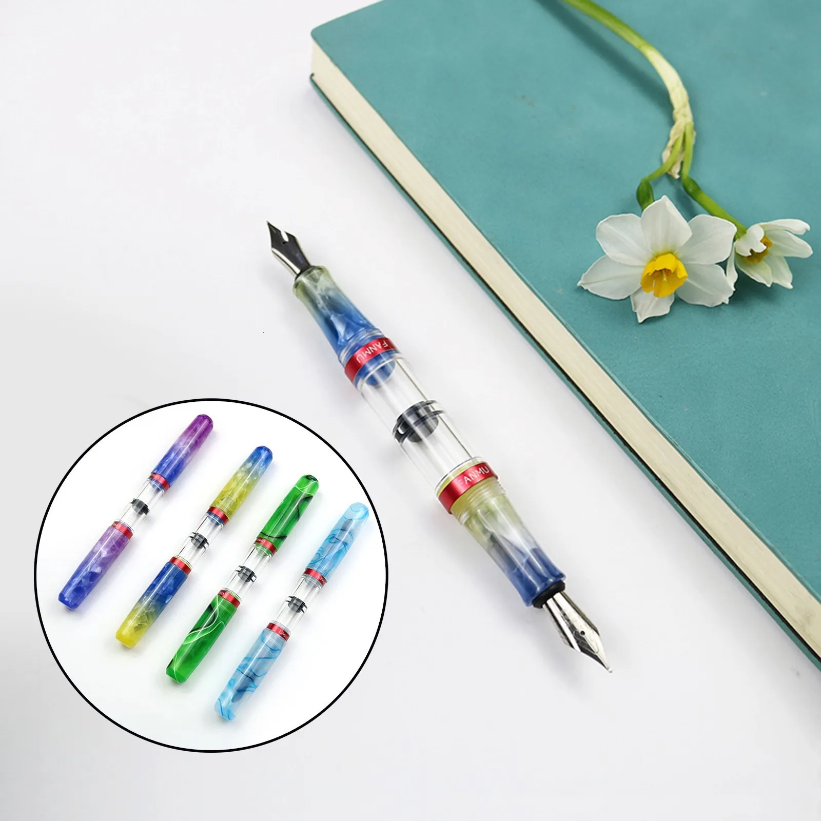 DHgate.com:Fanmu Fountain Pen with Double-End Nibs, Resin Transparent ...