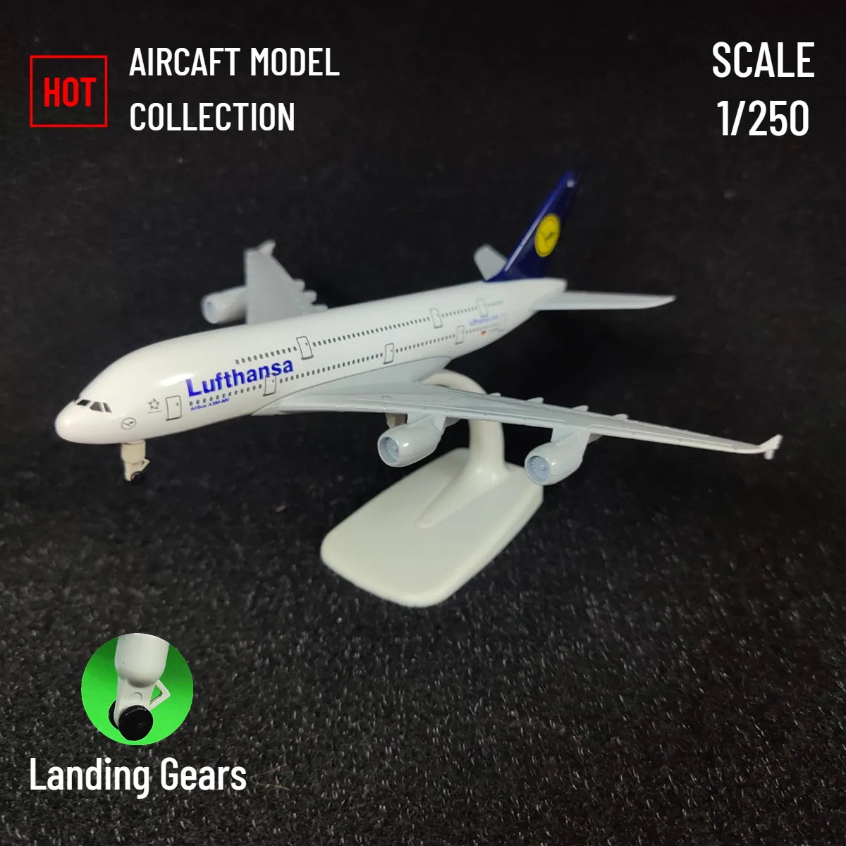 Aircraft Modle Scale 1 250 Metal Aviation Réplica 20cm Lufthansa A380 ...