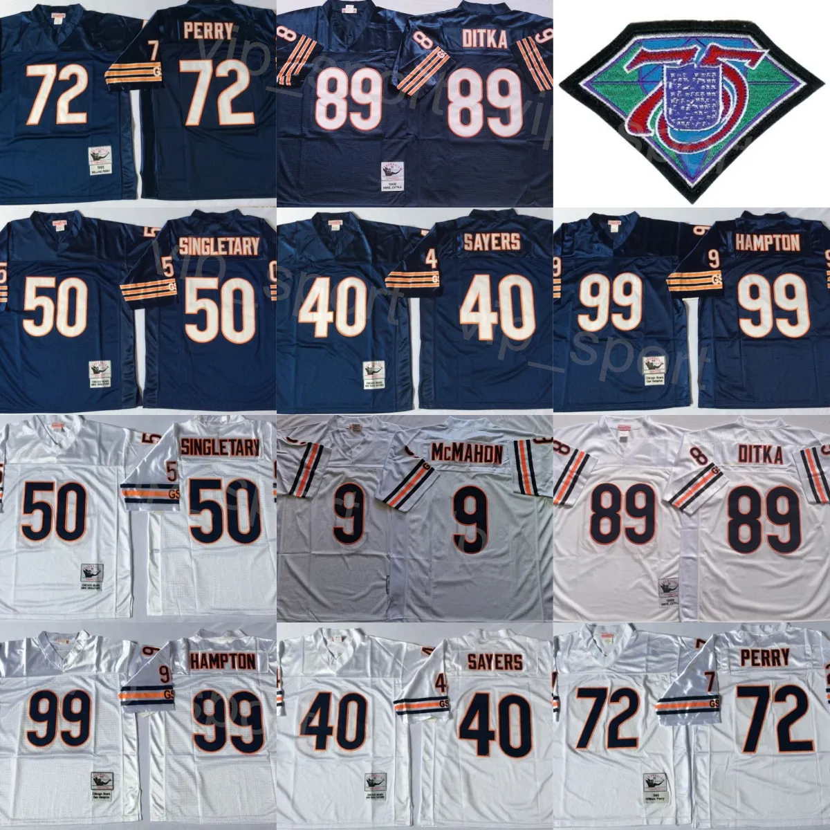 1966 1985 Football Vintage 99 Dan Hampton Jersey Retro 72 William Perry ...