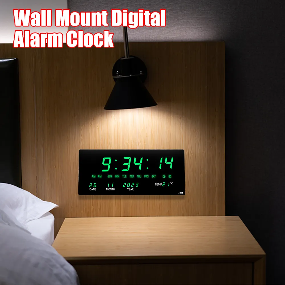 Large LED Digital Wall Clock - Hourly Chime, Temperature, Date Display ...