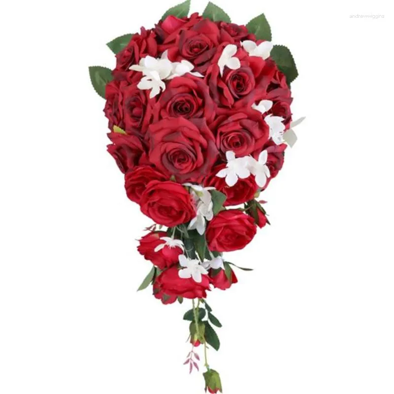 DHgate.com:Red Cascading Artificial Rose Lily Bridal Bouquet for ...