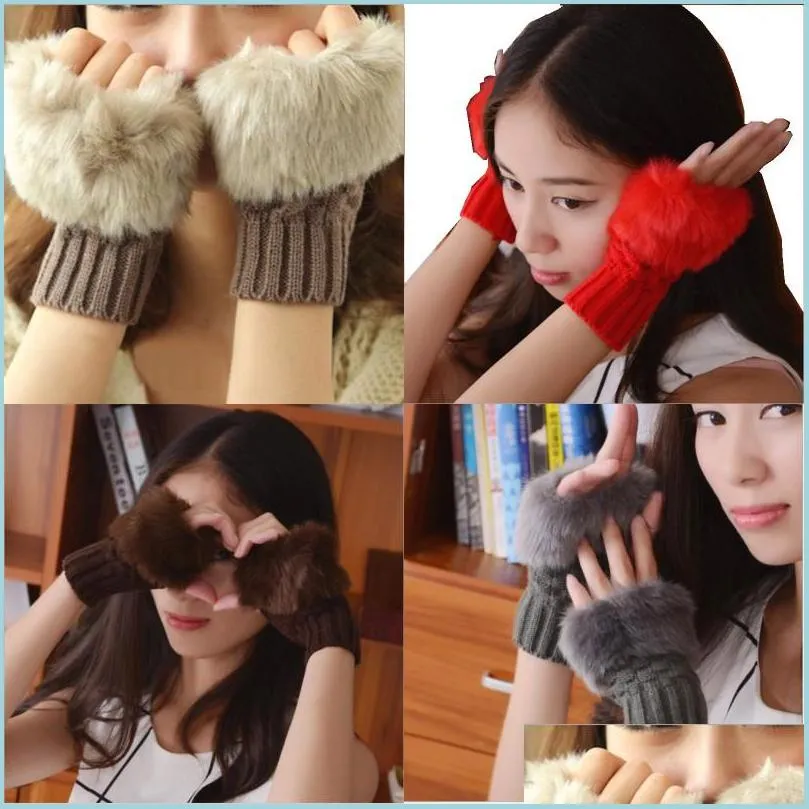 DHgate.com:Cozy Polychromatic Winter Half-Finger Plush Gloves:Fashion ...
