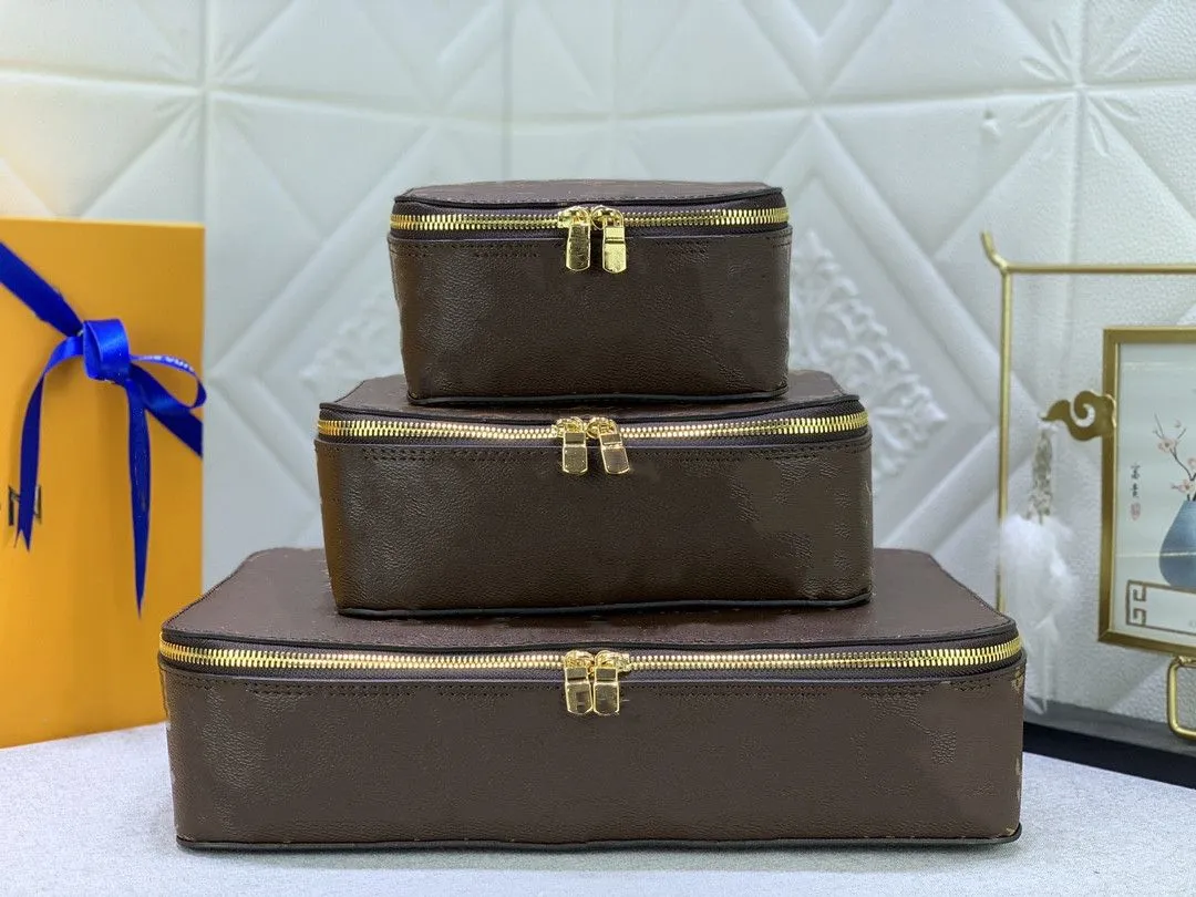 Luxury Travel Trunk Set - Brown Floral Leather Storage Box, Jewelry ...