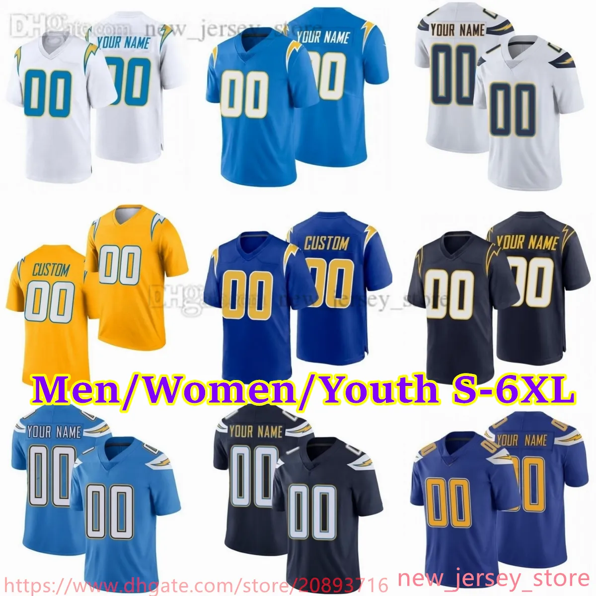 Personalizado S 6XL DIY 10 Justin Herbert Football Jersey 97 Joey Bosa ...