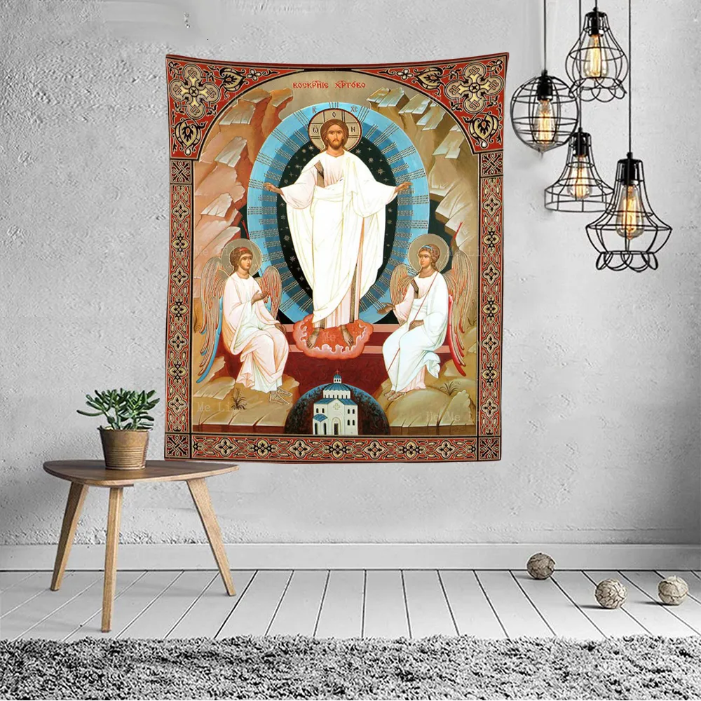 Easter Icon Tapestry - Resurrection of Christ Jesus, Angels, Russian ...