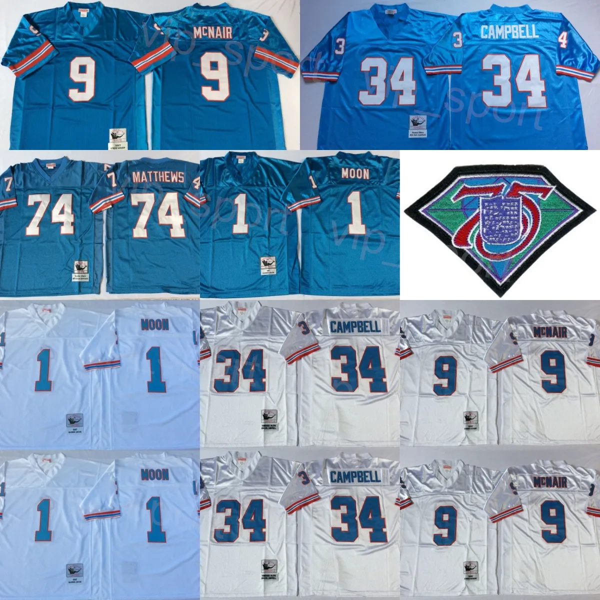 Vinatge Football Retro 1 Warren Moon Jerseys 9 Steve McNair 74 Bruce ...