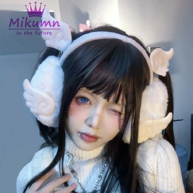 Harajuku Y2k White Angel Wings Plush Earmuffs Winter Warm Earflap ...