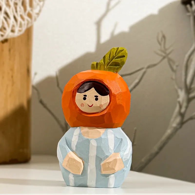Creative Hand Carved Orange Figurines, Decorative Wooden Ornaments ...