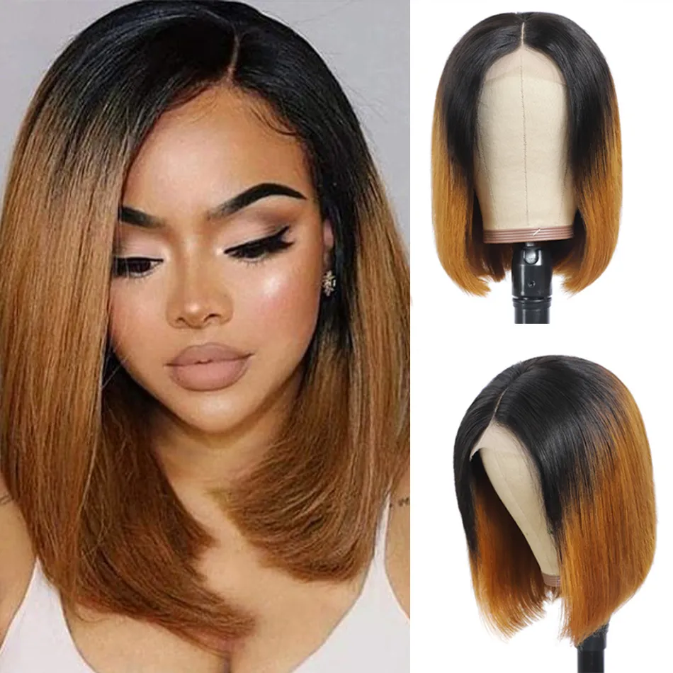 Remy Human Hair Wig 1b 30 Bob Highlight 180 Density Short