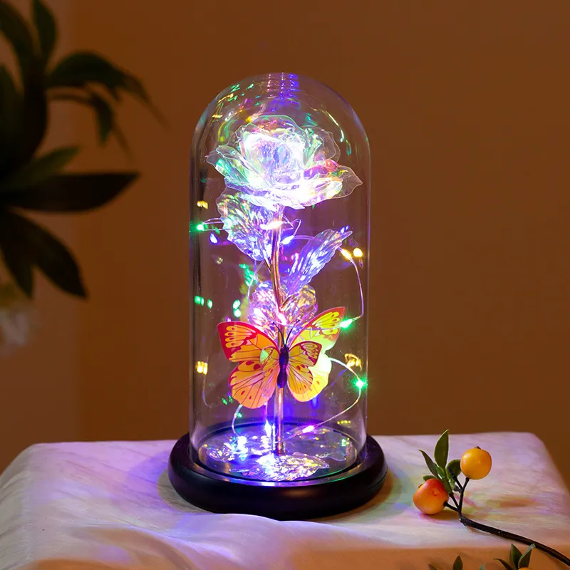 Colorful Butterfly LED Rose 3d Lamp Battery Powered Artificial Rose ...