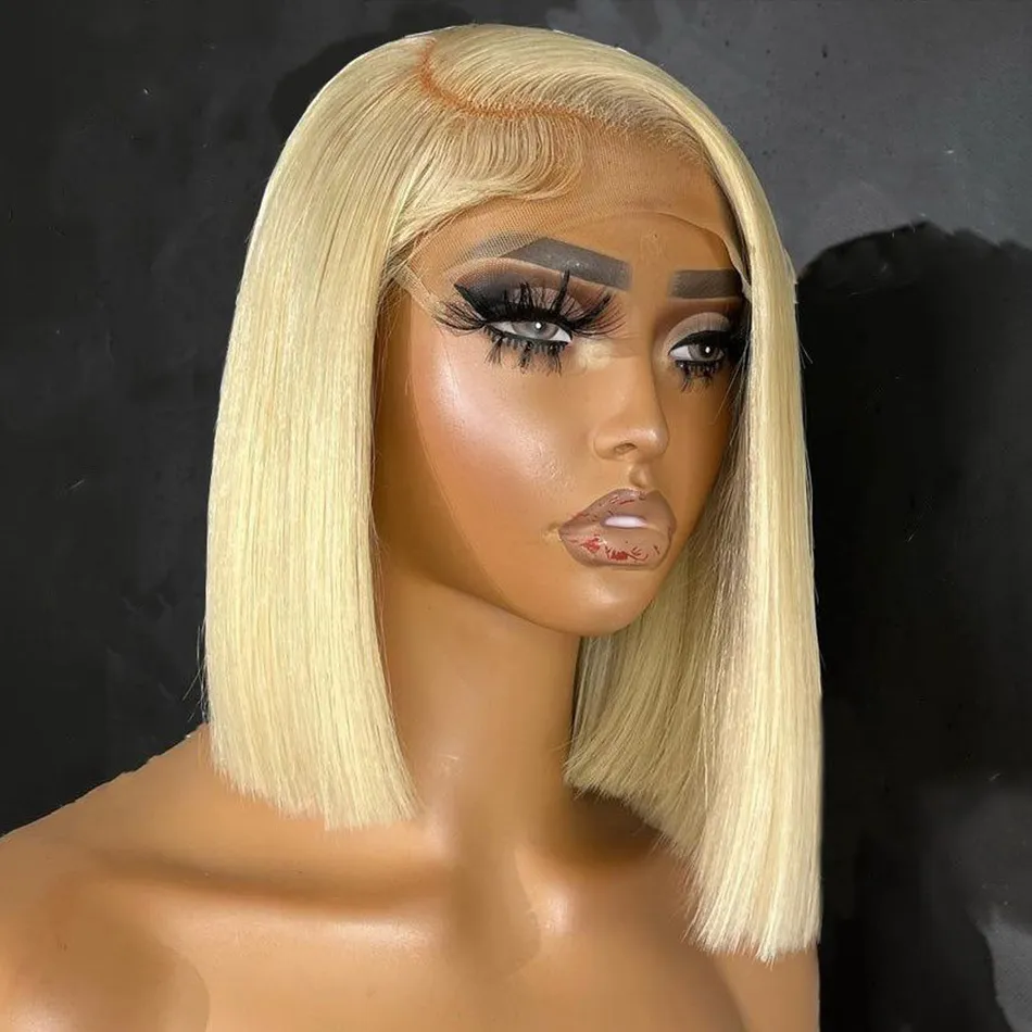 Blonde Brazilian Human Hair Short Bob Lace Wig 613, Frontal, 13x4 ...