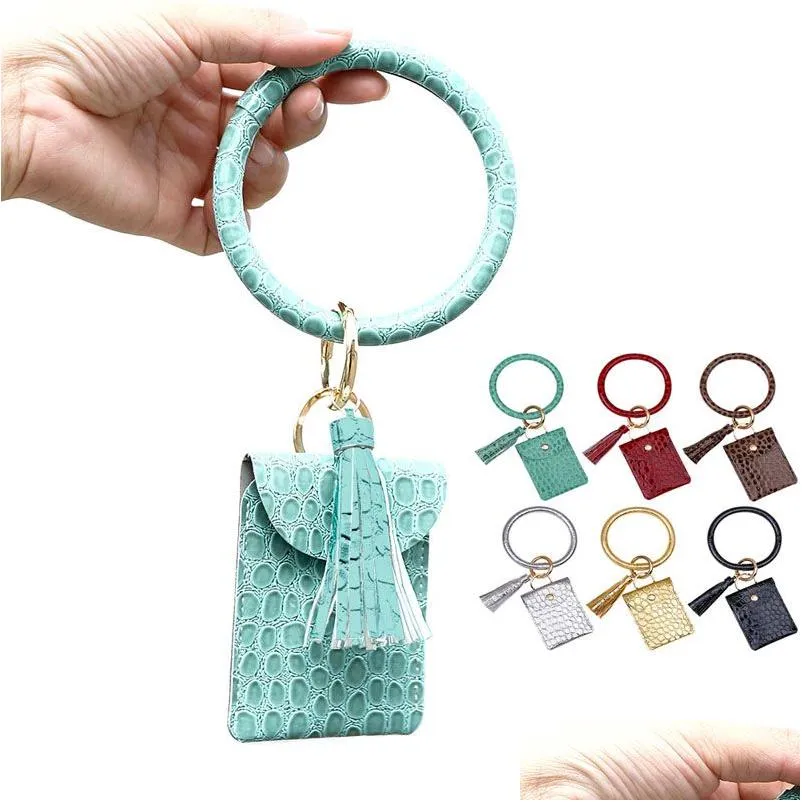 Monogrammed Leather Keychain Bracelet with Mini Bags, Circle Ring ...