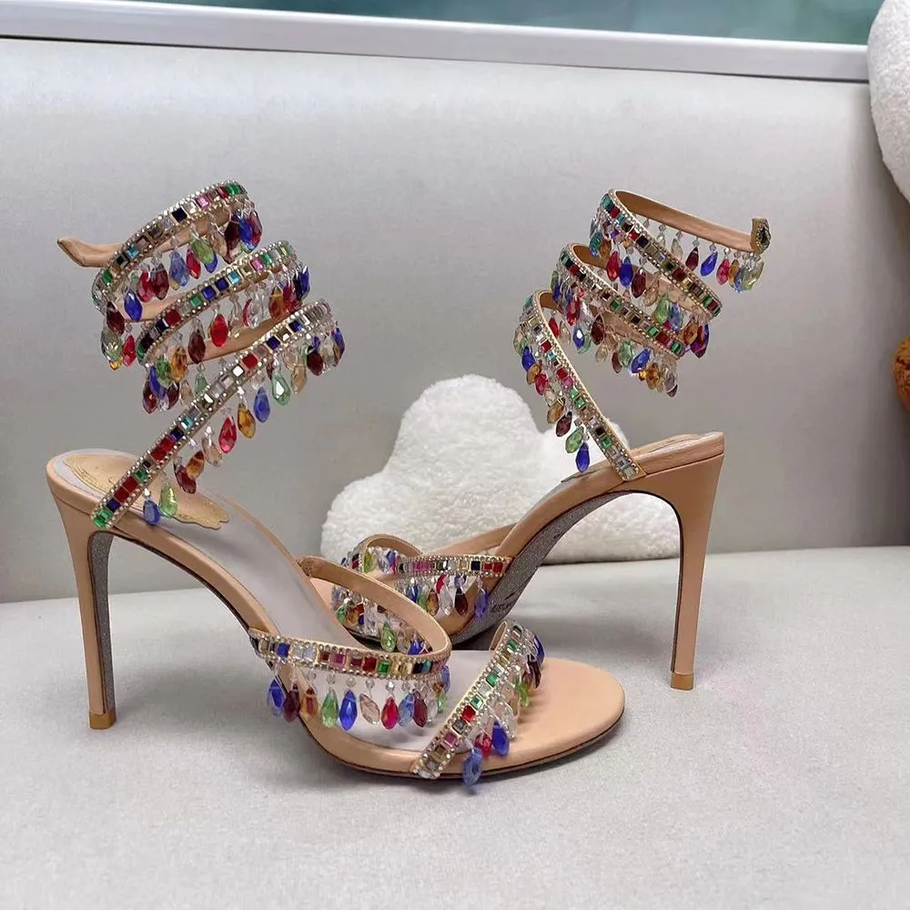 Crystal Embellished Rhinestone Stiletto Heels: Designer Luxury Sandals ...