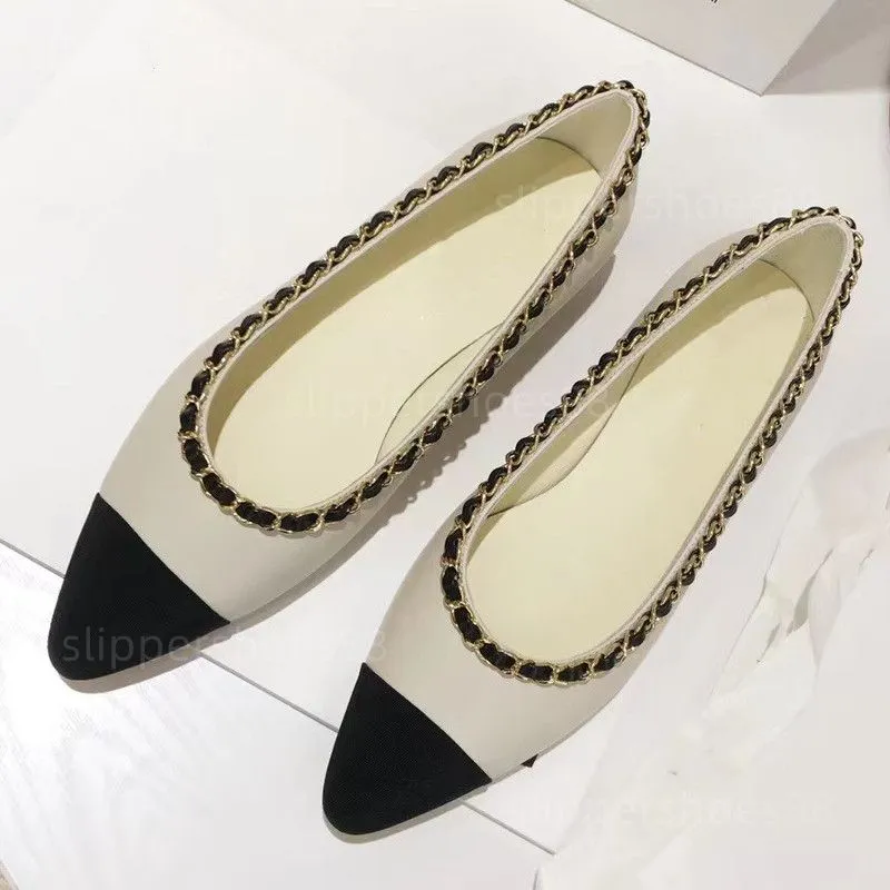 Ballet Pump Black Loafer Ballerina Flat Cream Dress Shoes Chains Pointed Toe Comfortable Leather ...