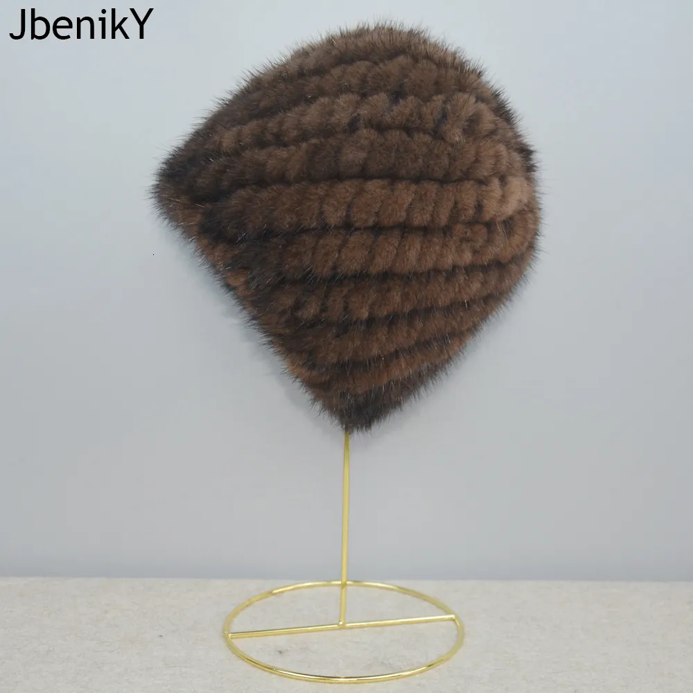 DHgate.com:Winter Lady Natural Mink Fur Beanies Hat, Knit Warm Striped ...