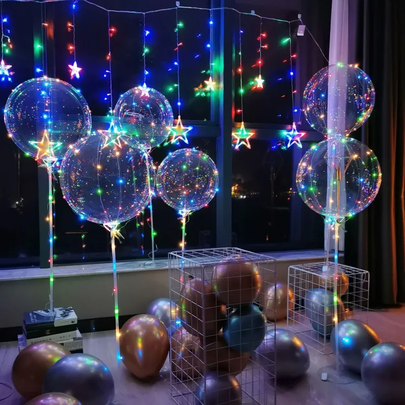 LED Light Up Balloons - 20 BOBO Ball with 3M String Lights & 70cm Pole ...