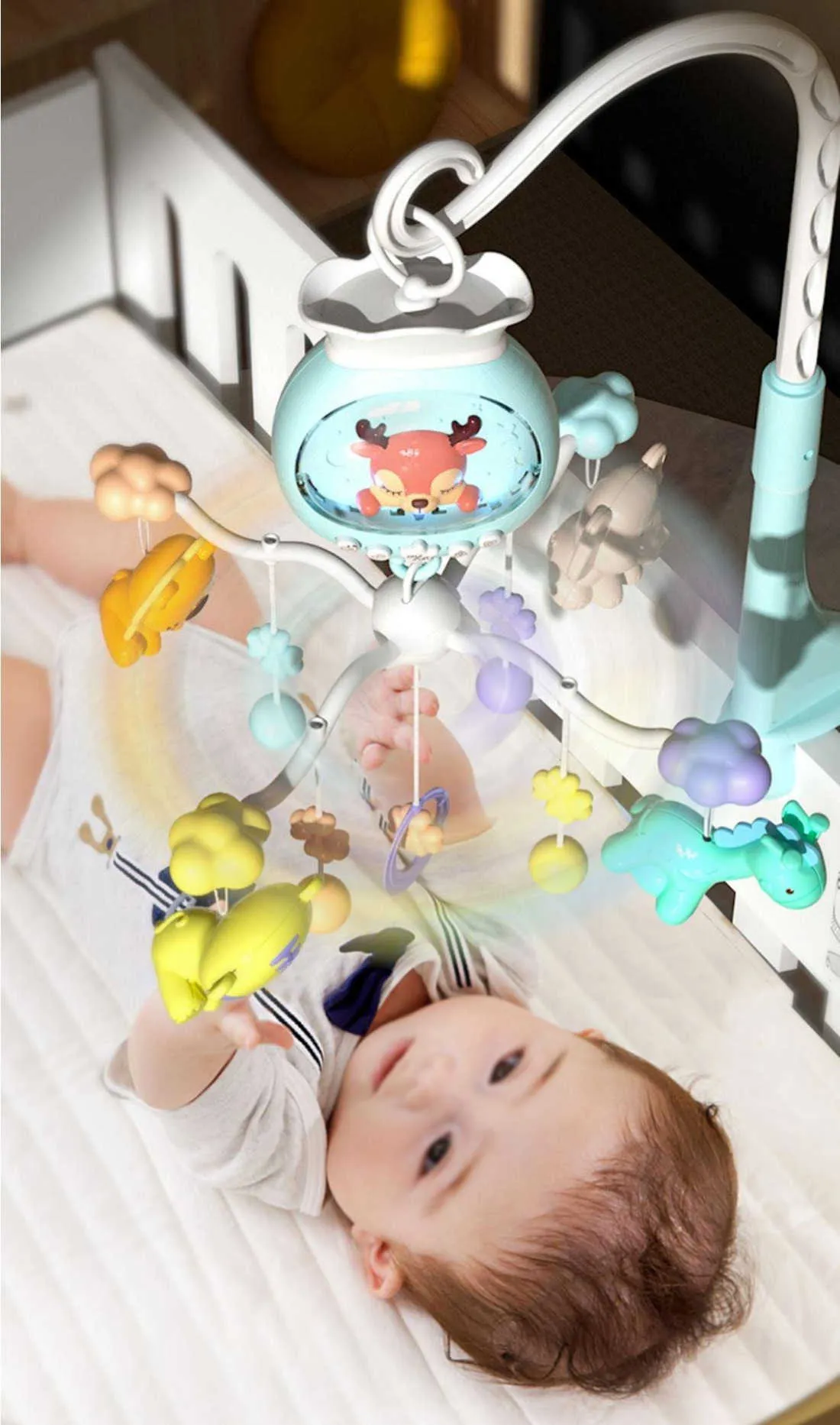 Baby Crib Mobile with Lights & Music - Remote Control Hanging Bell ...