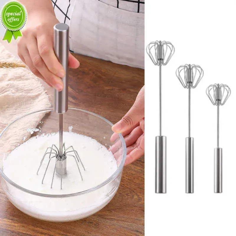 New Semi Automatic Egg Beater 304 Stainless Steel Egg Whisk Manual Hand ...
