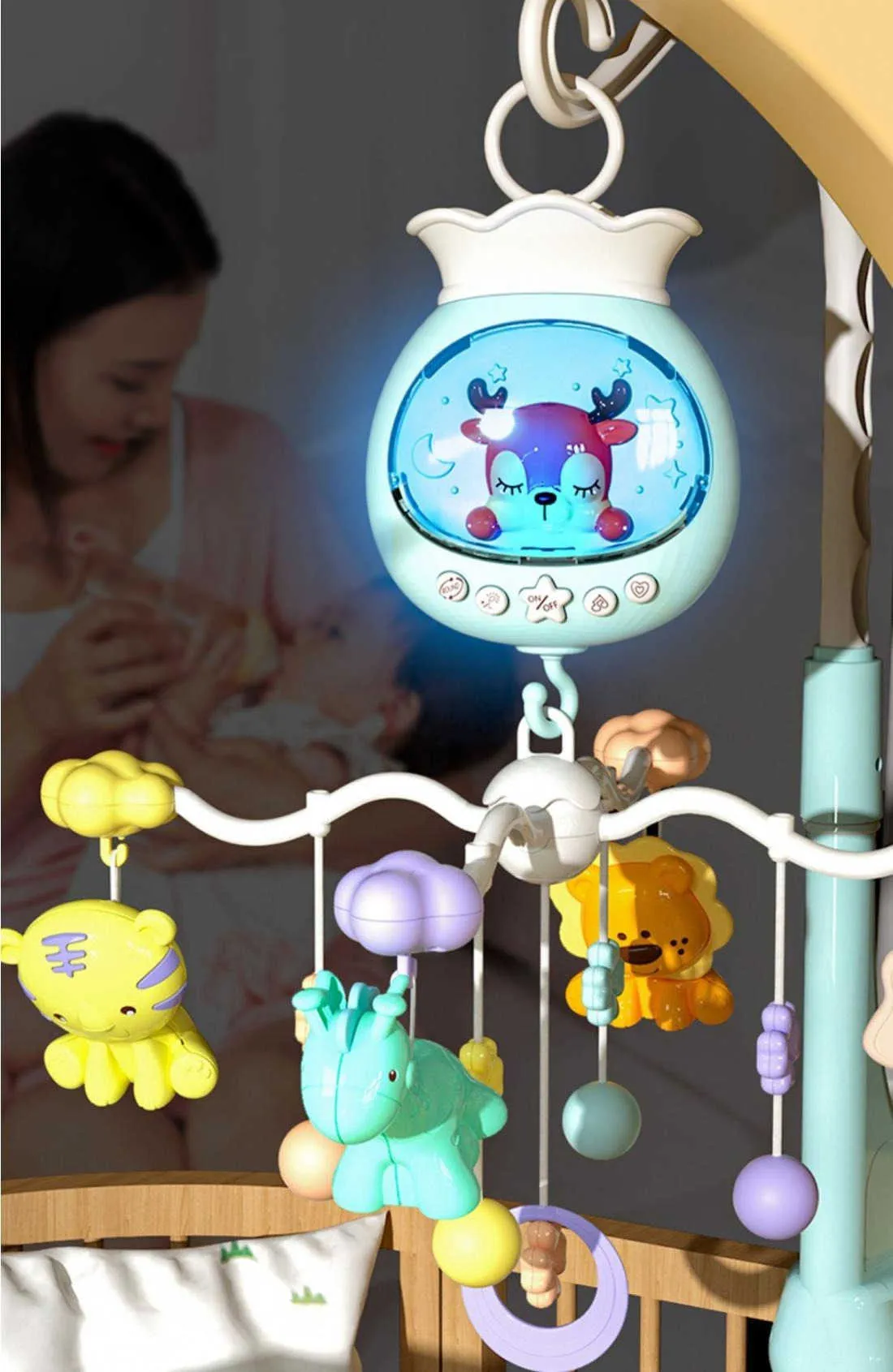 Baby Crib Mobile with Lights & Music - Remote Control Hanging Bell ...