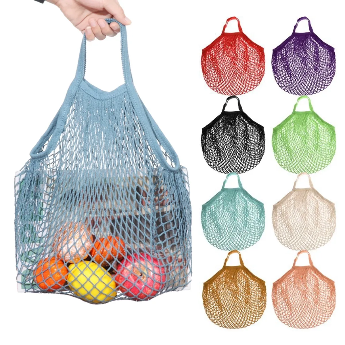 DHgate.com:Reusable Cotton Mesh Grocery Bags 5-Pack for Vegetable ...