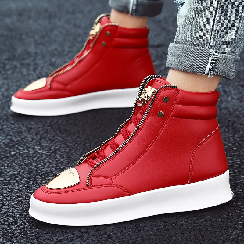 Coslony Mens High Top Sneakers Red Leopard Platform... From Factory ...