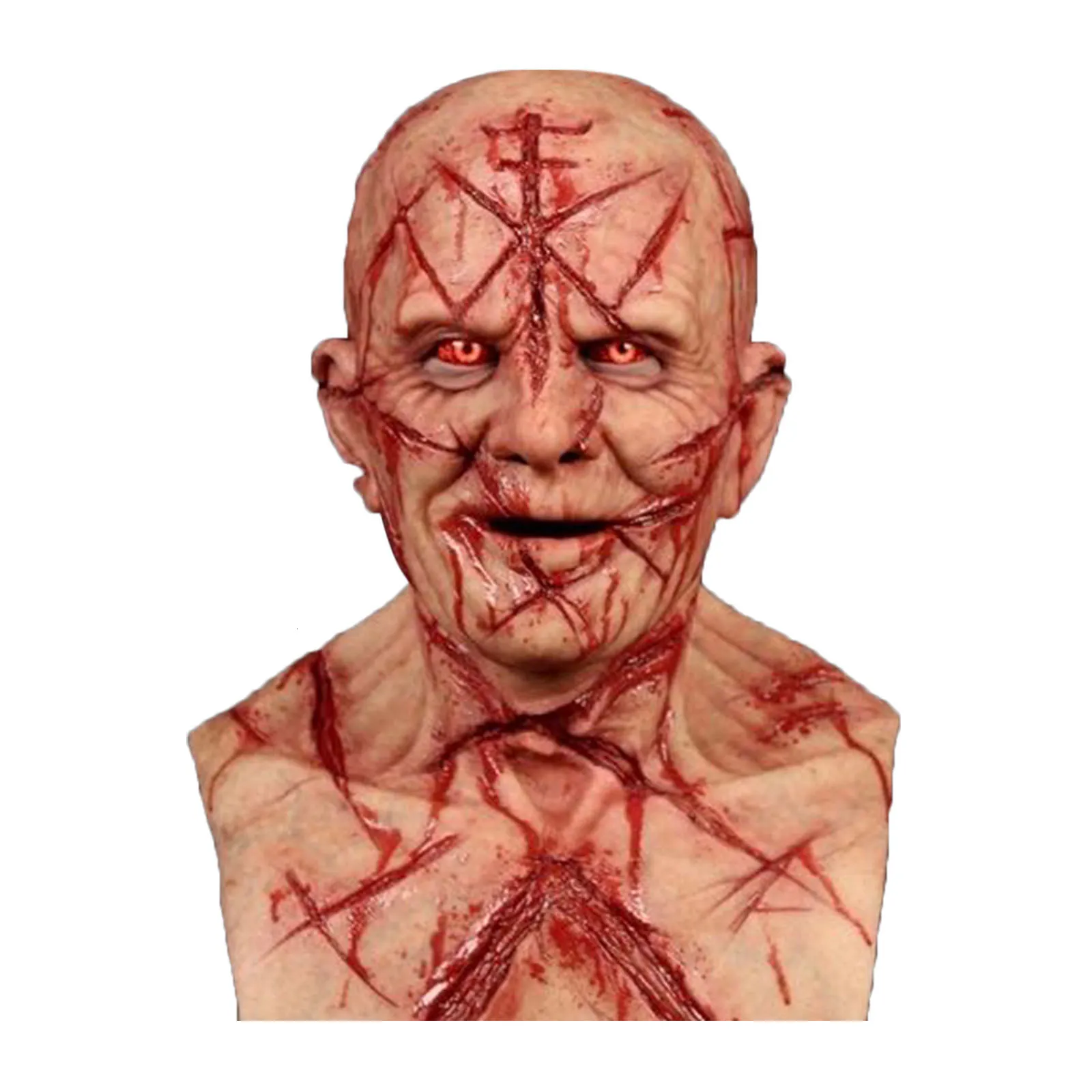 Realistic Halloween Mask - Bald Scarred Horror Headgear, Devil Demon ...