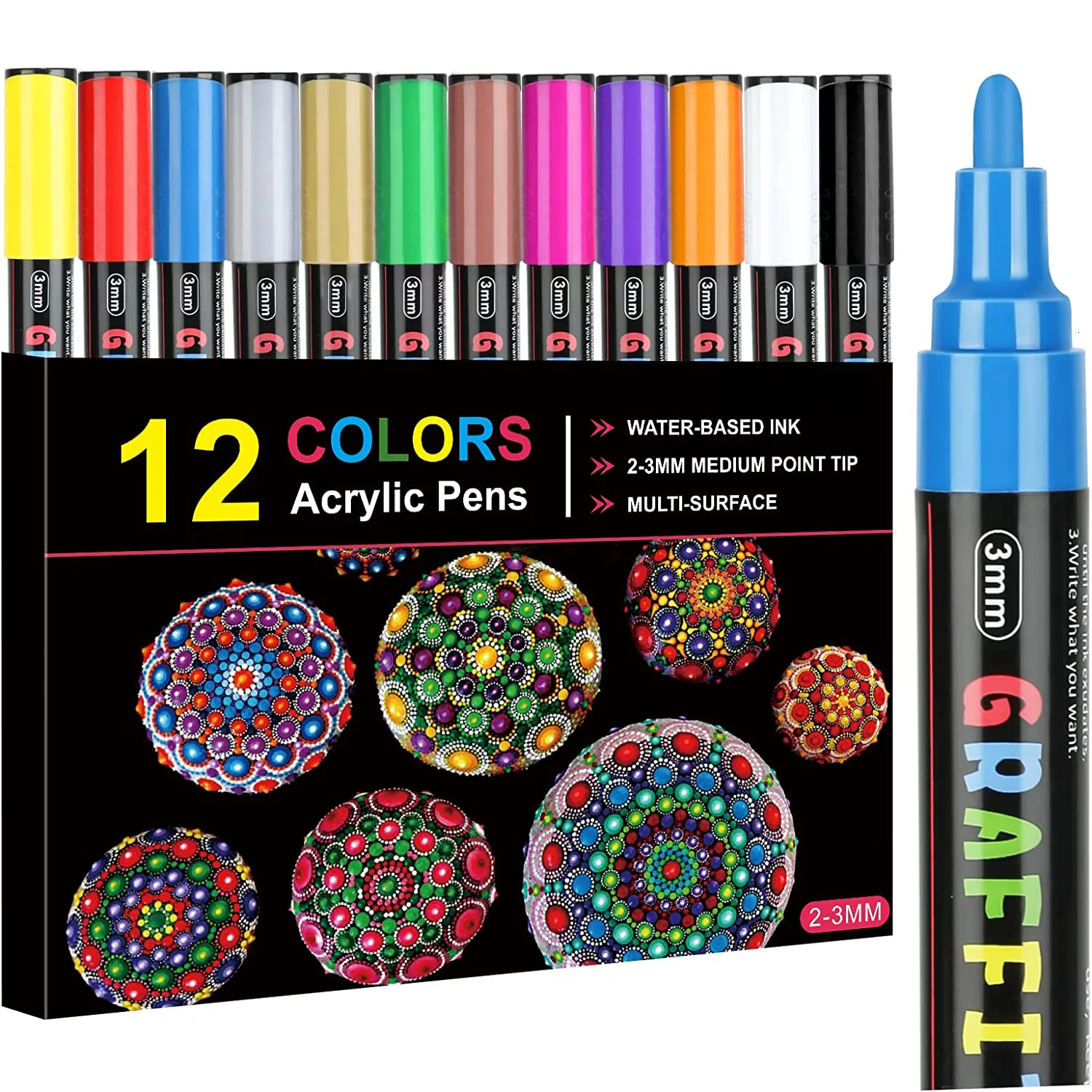Acrylic Paint Pen Art Set - 24 Vibrant Colors, 20mm Tip, Multi-Surface ...