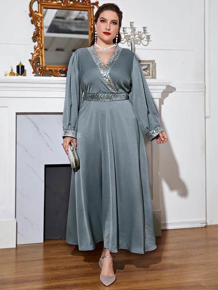 DHgate.com:Elegant Maxi Dress: V-Neck Blue Turkish Chic Outfit with ...